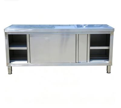 China 500kg Load Capacity 201/304 Stainless Steel Workbench with Sliding Door Design for Commercial Kitchen Storage for sale