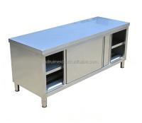 China 500kg Load Capacity 201/304 Stainless Steel Workbench with Sliding Door Design for Commercial Kitchen Storage for sale