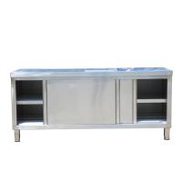China Stainless Steel Work Table with Sliding Door Design and Adjustable Height Legs for Commercial Kitchen for sale