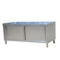 China Stainless Steel Work Table with Sliding Door Design and Adjustable Height Legs for Commercial Kitchen for sale