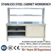 China 500 kg/㎡ Load Capacity Stainless Steel Workbench with Sliding Door Design for Commercial Kitchen Storage for sale