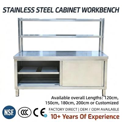 China 500 kg/㎡ Load Capacity Stainless Steel Workbench with Sliding Door Design for Commercial Kitchen Storage for sale