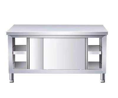China Stainless Steel Workbench with 500 kg/㎡ Load Capacity Sliding Door Design and Polished Finish for Commercial Kitchen for sale