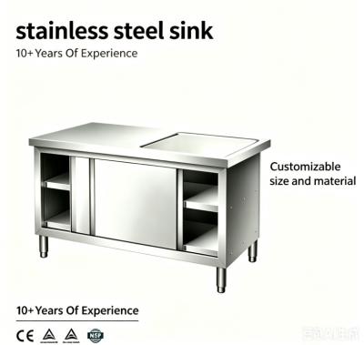 China Heavy-Duty Stainless Steel Workbench with 500 kg/㎡ Load Capacity and Sliding Door Storage Cabinet for sale