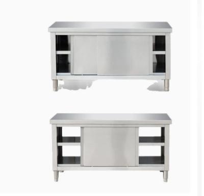 China 304 Stainless Steel Food Preparation Workbench with 500 kg/㎡ Load Capacity and Sliding Door Storage Cabinet for sale