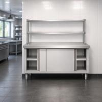 China Stainless Steel Work Table with 500 kg/㎡ Load Capacity and Sliding Door Design for Commercial Kitchen Storage for sale