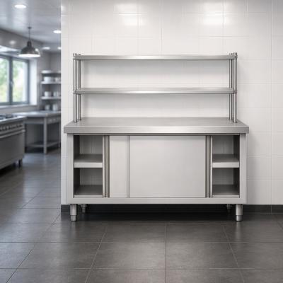China Stainless Steel Work Table with 500 kg/㎡ Load Capacity and Sliding Door Design for Commercial Kitchen Storage for sale