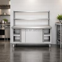 China Customizable 500 kg/㎡ Load Capacity Stainless Steel 201/304 Work Table with Sliding Door Storage Cabinet for sale