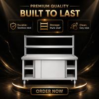 China Stainless Steel Work Table with Storage Cabinet - Corrosion Resistant, 300 kg/㎡ Load Capacity, Customized Size for Commercial Kitchens for sale