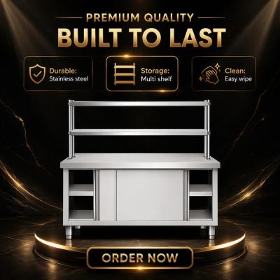 China Stainless Steel Work Table with Storage Cabinet - Corrosion Resistant, 300 kg/㎡ Load Capacity, Customized Size for Commercial Kitchens for sale