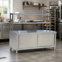 China Stainless Steel Work Table with 500 kg/㎡ Load Capacity and Sliding Door Design for Commercial Kitchen Workbench for sale