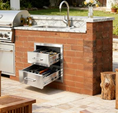 China 304 Stainless Steel Outdoor Kitchen Cabinet with 3 Drawers and Corrosion Resistant Storage for sale