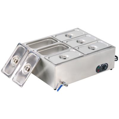 China Electric 6-Pan Stainless Steel Food Warmer 1200W Bain Marie for Hotels Catering Equipment for sale
