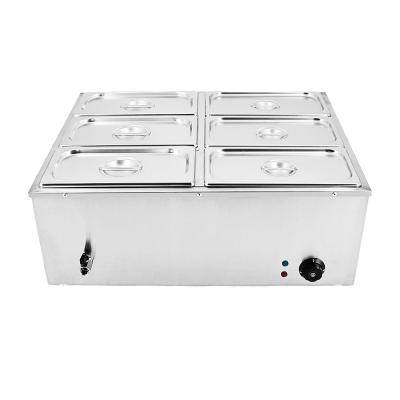 China 6-Pan Stainless Steel Electric Food Warmer Bain Marie with 1200W Power for Hotel Buffet for sale