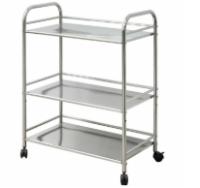 China Stainless steel trolleys with 3 tier trays ergonomic handle surround guard rails and 4 swivel casters designed for storage and transport for sale