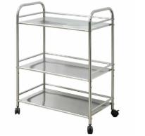 China Stainless steel trolleys with 3 tier trays ergonomic handle surround guard rails and 4 swivel casters designed for storage and transport for sale