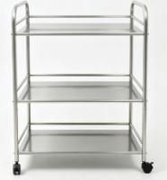 China Stainless steel trolleys with 3 tier trays ergonomic handle surround guard rails and 4 swivel casters designed for storage and transport for sale
