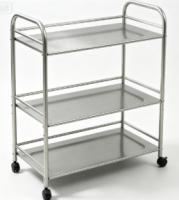 China Stainless steel trolleys with 3 tier trays ergonomic handle surround guard rails and 4 swivel casters designed for storage and transport for sale
