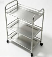 China Stainless steel trolleys with 3 tier trays ergonomic handle surround guard rails and 4 swivel casters designed for storage and transport for sale
