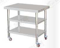 China Commercial stainless steel trolleys with height adjustable legs thickened panels and three tier design for professional kitchen for sale
