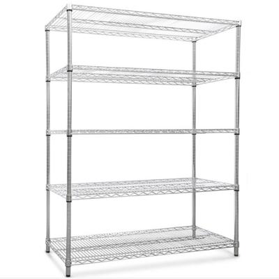 China Heavy Duty Chrome Shelving Chrome Plated Metal 5 Tier Open Wire Shelves Designed for Industrial Storage and Organization for sale