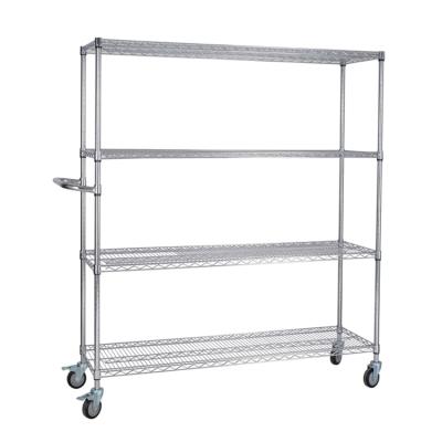 China Heavy Duty Chrome Shelving Featuring Four Tier Open Wire Shelves Designed for Easy Cleaning and Long Lasting Rust Resistant Performance for sale