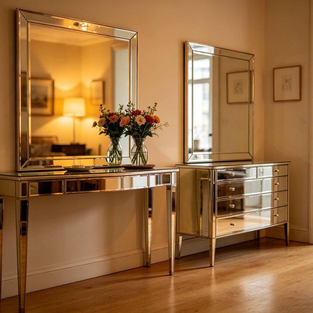 LYNX mirrored furniture collection in a modern entryway