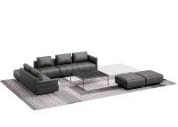 China Star II Lounge Sofa Modular with Light Leather, Dark North American Walnut, and Double C-shaped Legs for sale