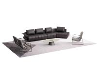 China Star II Lounge Sofa Modular with Light Leather, Dark North American Walnut, and Double C-shaped Legs for sale