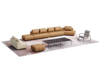 China Star II Lounge Sofa Modular with Light Leather, Dark North American Walnut, and Double C-shaped Legs for sale
