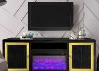 China Silver Mirror Finish Electric Fireplace TV Stand with 1500W Heater and Contemporary Mantle Structure for sale