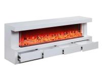 China JS-FP03 Super White Mirrored Glass Electric Fireplace TV Stand with 3D Realistic Flame Effect and Free-Standing Mantle Structure for sale