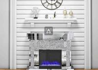 China JS-FP10 Mirrored Electric Fireplace TV Stand with 10-Color Changing RGB LED, 3D Flame Effect, and 1500W Heater for sale