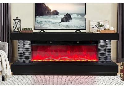 China JS-TV05 Smoke Grey Mirrored Glass Electric Fireplace TV Stand with Large 3D LED Flame Display and Extended Mantle Structure for sale