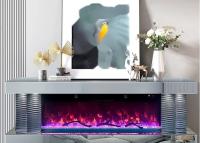 China JS-TV05 Smoke Grey Mirrored Glass Electric Fireplace TV Stand with Large 3D LED Flame Display and Extended Mantle Structure for sale