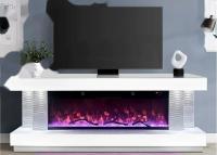 China JS-TV05 Smoke Grey Mirrored Glass Electric Fireplace TV Stand with Large 3D LED Flame Display and Extended Mantle Structure for sale
