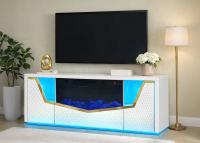 China White Glass Finish Electric Fireplace TV Stand with 1500W Heater and Bluetooth Speaker for sale