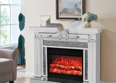 China Mirrored Electric Fireplace Heater Tv Stand Crushed Diamond Accents Customizable Color for sale