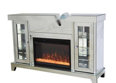 China LED Mirrored White Electric Fireplace Tv Stand With Crushed Diamond Accents And Customizable Color for sale