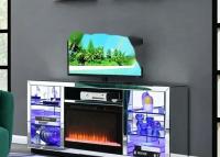 China LED Mirrored Fireplace TV Stand with Silver Mirror Finish and Integrated Electric Fireplace for Modern Living Room Luxury for sale