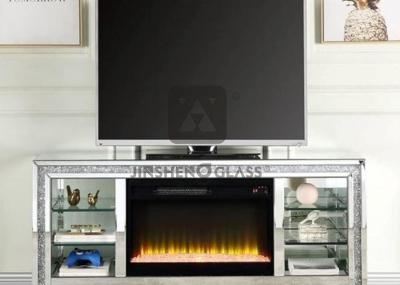 China Silver Mirror Finish Electric Fireplace TV Stand with Crushed Diamond Accents and 150X40.5X71CM Size for sale