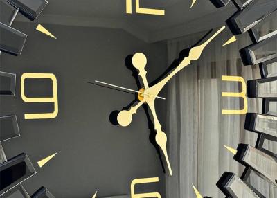 China 60CM and 80CM Black Mirror Wall Clock - Stylish Timepiece with Gold Accents for sale