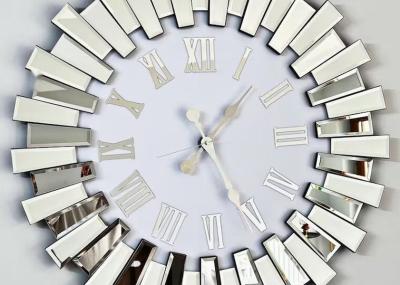 China Silver Mirror Wall Clock with Silent Movement and Customizable Design for Luxe Homes for sale