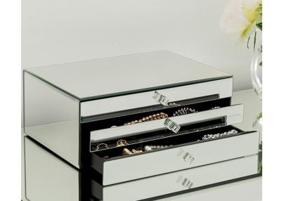China Venetian Mirrored Jewellery Box with Three Separate Sections and No Catches or Locks - All Outside Surfaces Mirrored Resin Crafts Box for sale