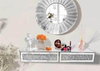 China 71.4X20.8x10.2CM Wall Shelf with Crush Diamond Glass and 2 Drawers Mirror Art Resin Craft Shelf for sale