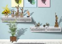 China 71.4X20.8x10.2CM Wall Shelf with Crush Diamond Glass and 2 Drawers Mirror Art Resin Craft Shelf for sale