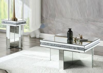 China JS0326 12mm Big Crushed Diamond Silver Mirror Coffee Table with MDF + Mirror Material and 40X40X60CM Size for sale