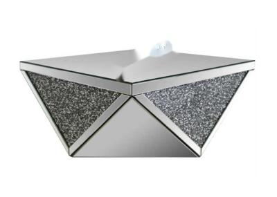 China JSF295 Mirrored Coffee Table with Triangular Base Crushed Diamond Insert in Silver or Customize for sale