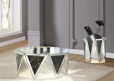 China JSF565 Octagonal Top Coffee Table with Triangular Base and Crystal Inserts for sale