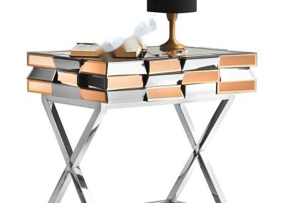 China Mirrored Finish Coffee Table with Metal Leg and Rose Gold Mirror for sale